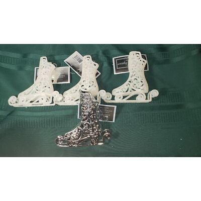 Fancy Figure Skate Christmas Ornaments 5 inches 4 PC White Silver New ...