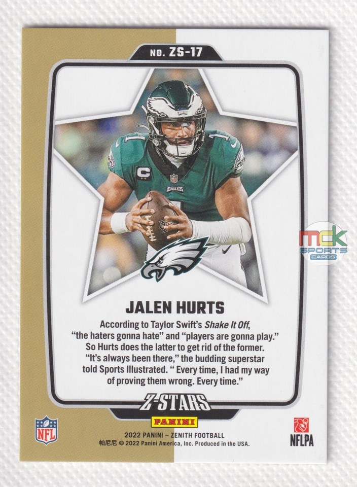 JALEN HURTS 2022 Zenith Football Z-Stars #ZS-17 Philadelphia Eagles | eBay