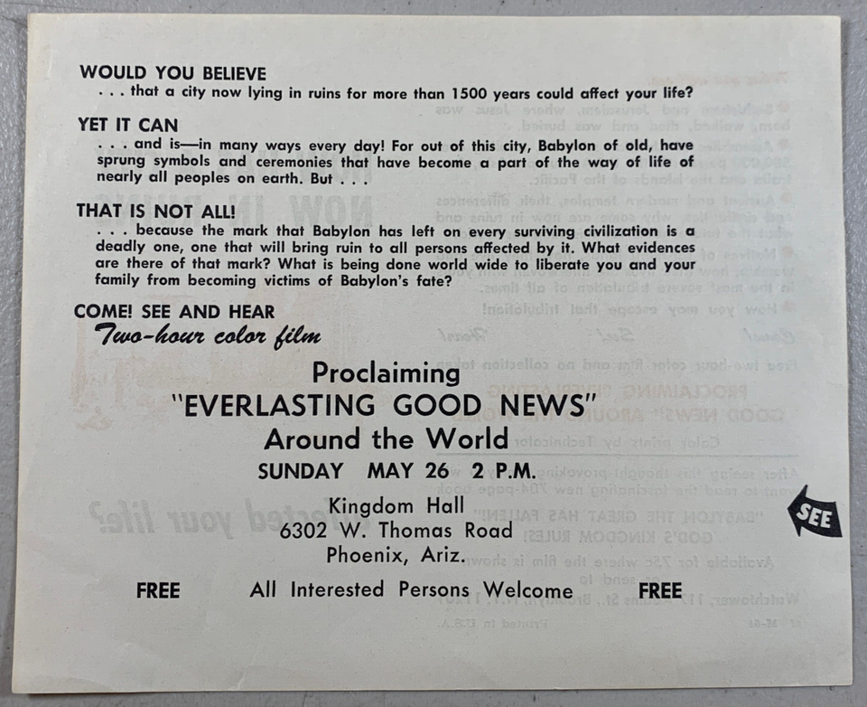 1963 Talk Handbill Everlasting Good News Tract Watchtower Jehovah ...
