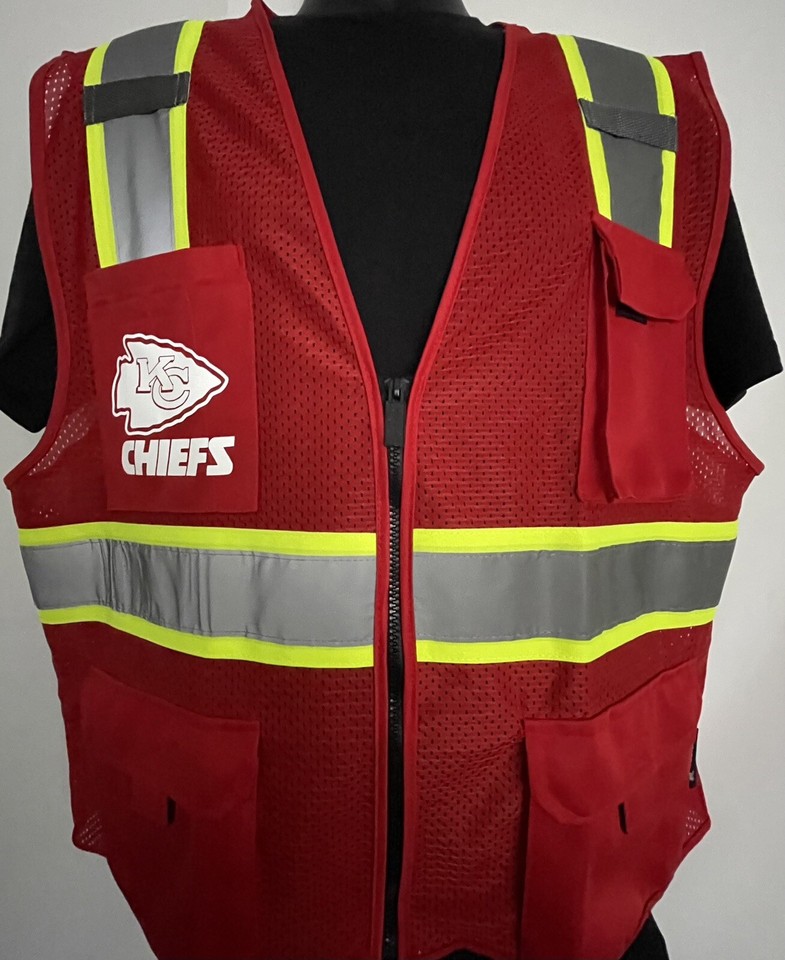 🏈🦺 KANSAS CITY CHIEFS High Visibility Work PPE Red Vest Size M, L, XL ...
