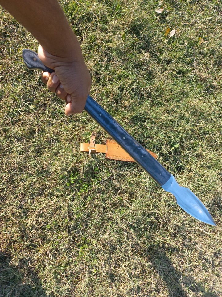 24" CUSTOM HANDMADE STEEL BLADE HELLBOY SPEAR KNIFE WOOD HANDLE+SHEATH ...