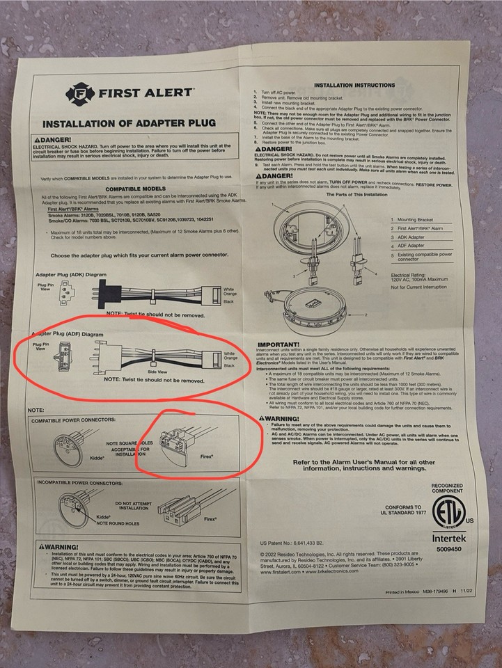 First Alert Smoke Alarm ADF Firex Adapter Plug Wire Harness | eBay