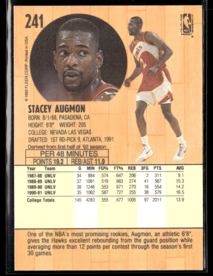 1991-92 Fleer #241 Stacey Augmon RC Basketball Card 1103L | eBay