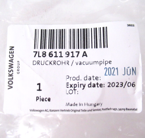 Genuine OEM VW Audi 7L8-611-917-A Engine Vacuum Pipe w/ Check Valve | eBay