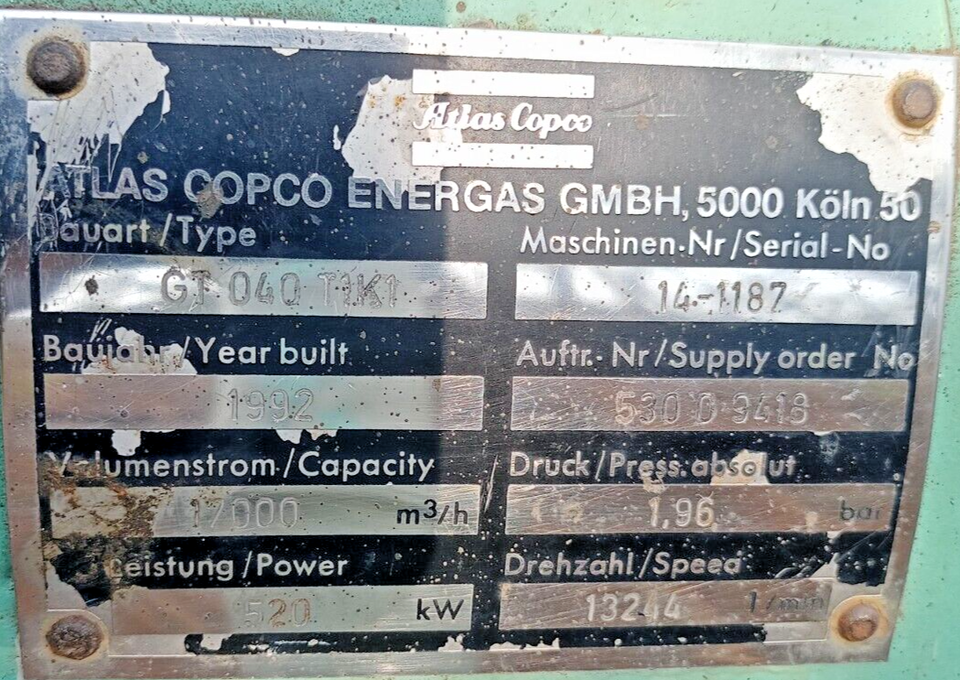 Atlas Copco GT-040-T1K1 centrifugal compressor capacity: 17000 m3/h | eBay