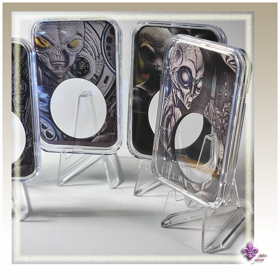 Ghana Alien 1 oz Silver Coin in Slabs Alien Coins Cool Art with Inserts ...