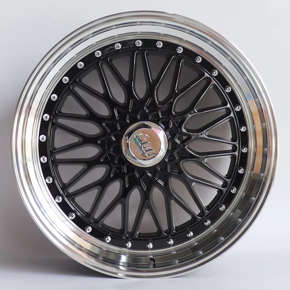 18" Wheels 18x8 +35 4x100 / 4x114.3 Black Machined Lip RS Mesh Style ...