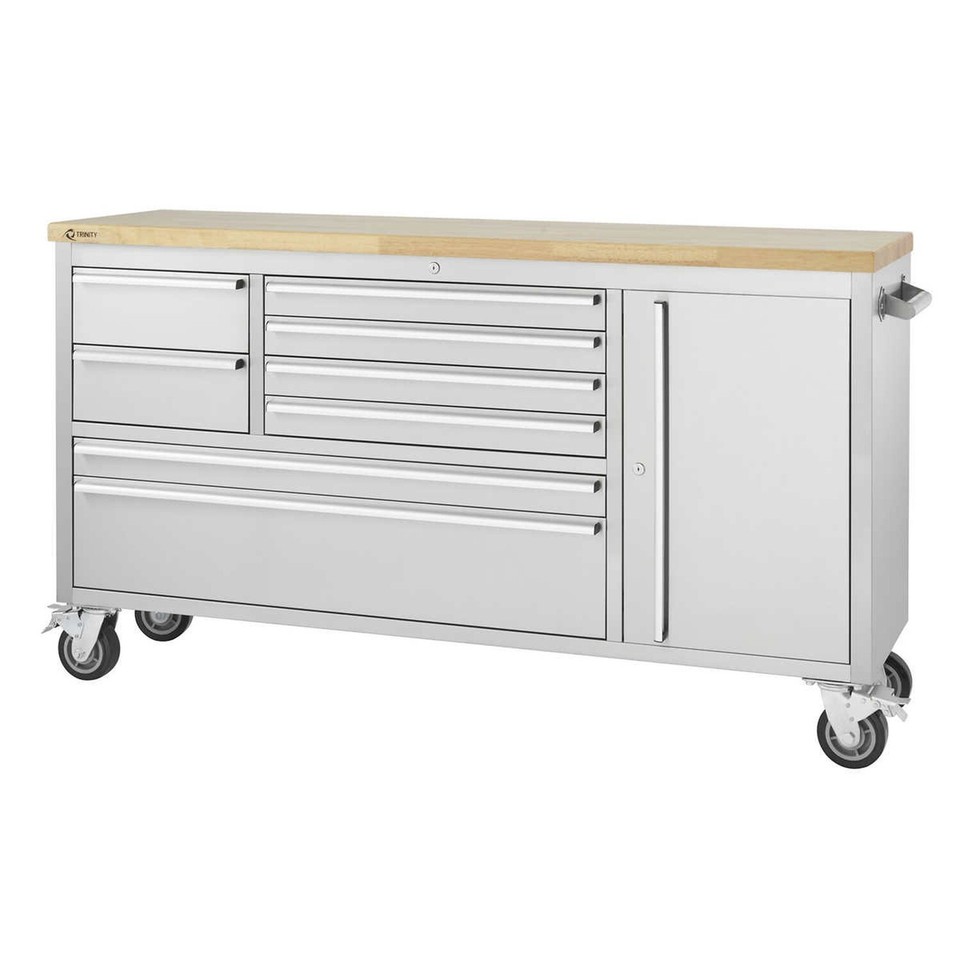 WORK BENCH WORKSHOP GARAGE MOBILE TOOL HEAVY DUTY STEEL DRAWERS STORAGE ...