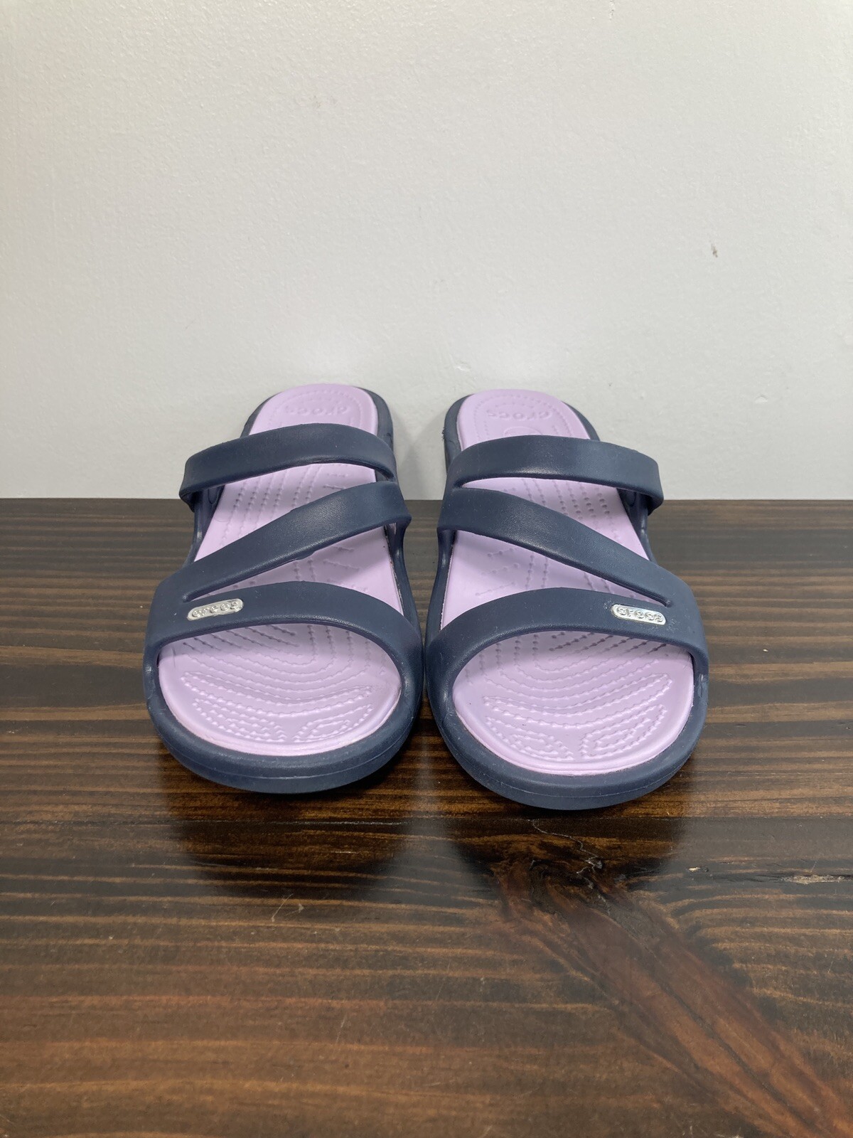 Crocs Patricia Navy Blue Purple Low Wedge Heels Women… - Gem