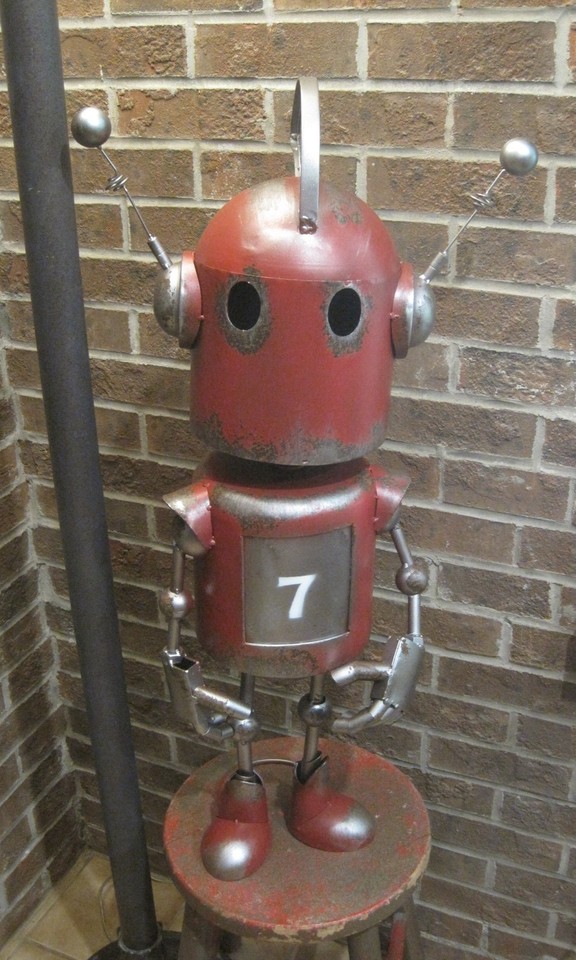 33.5" Tall Junk Yard Metal Space Alien Garden Art Bobble Head Martian ...