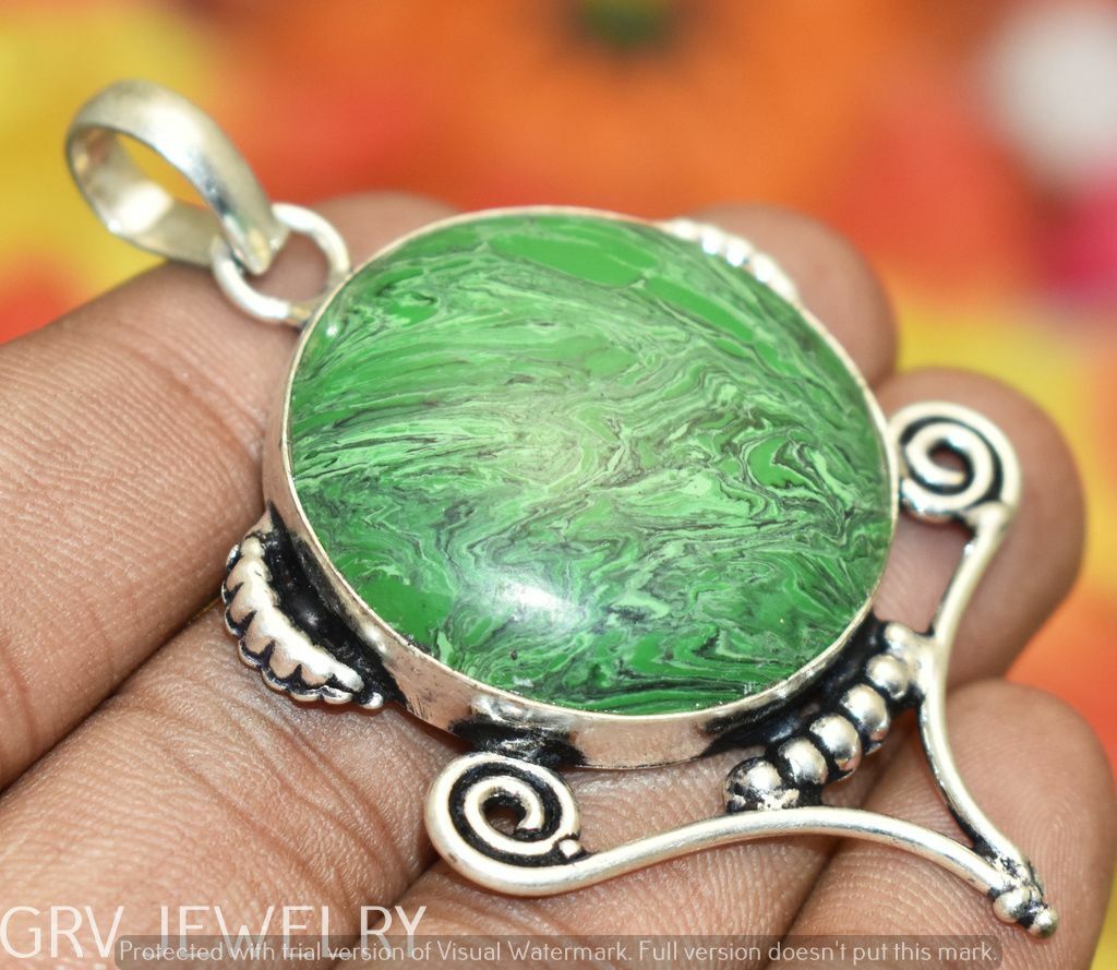 Malachite Gemstone Pendant 925 Sterling Silver Overlay U284-C130 | eBay