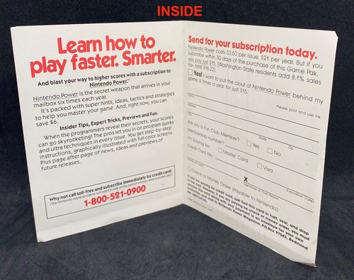 First Official Launch Registration Card Nintendo Power Magazine PMG-US ...