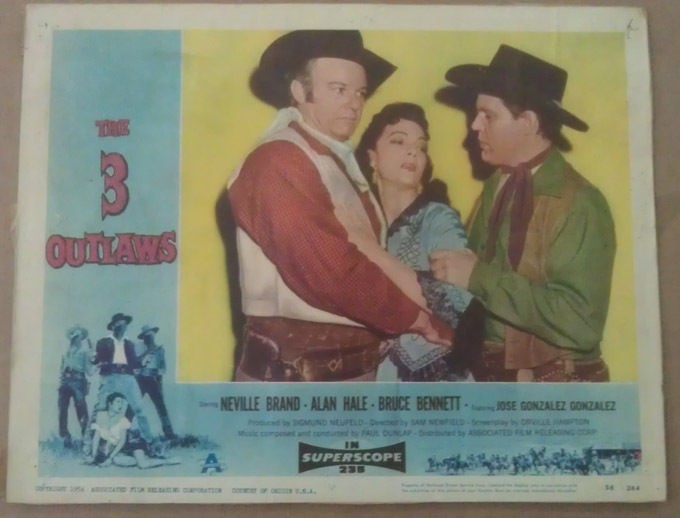 THE THREE OUTLAWS MOVIE POSTER LOBBY CARD 1956 ORIGINAL 11x14 NEVILLE ...