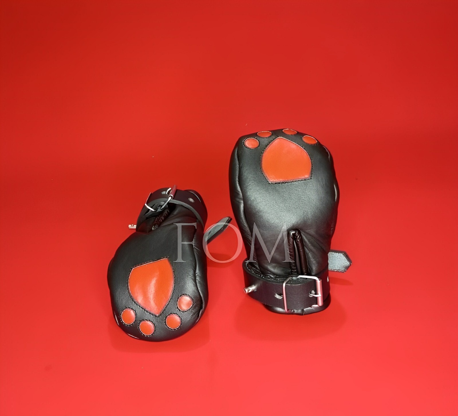 Genuine Leather Paw Mitts Adult Padded Fists Gloves Lockable Restraints ...
