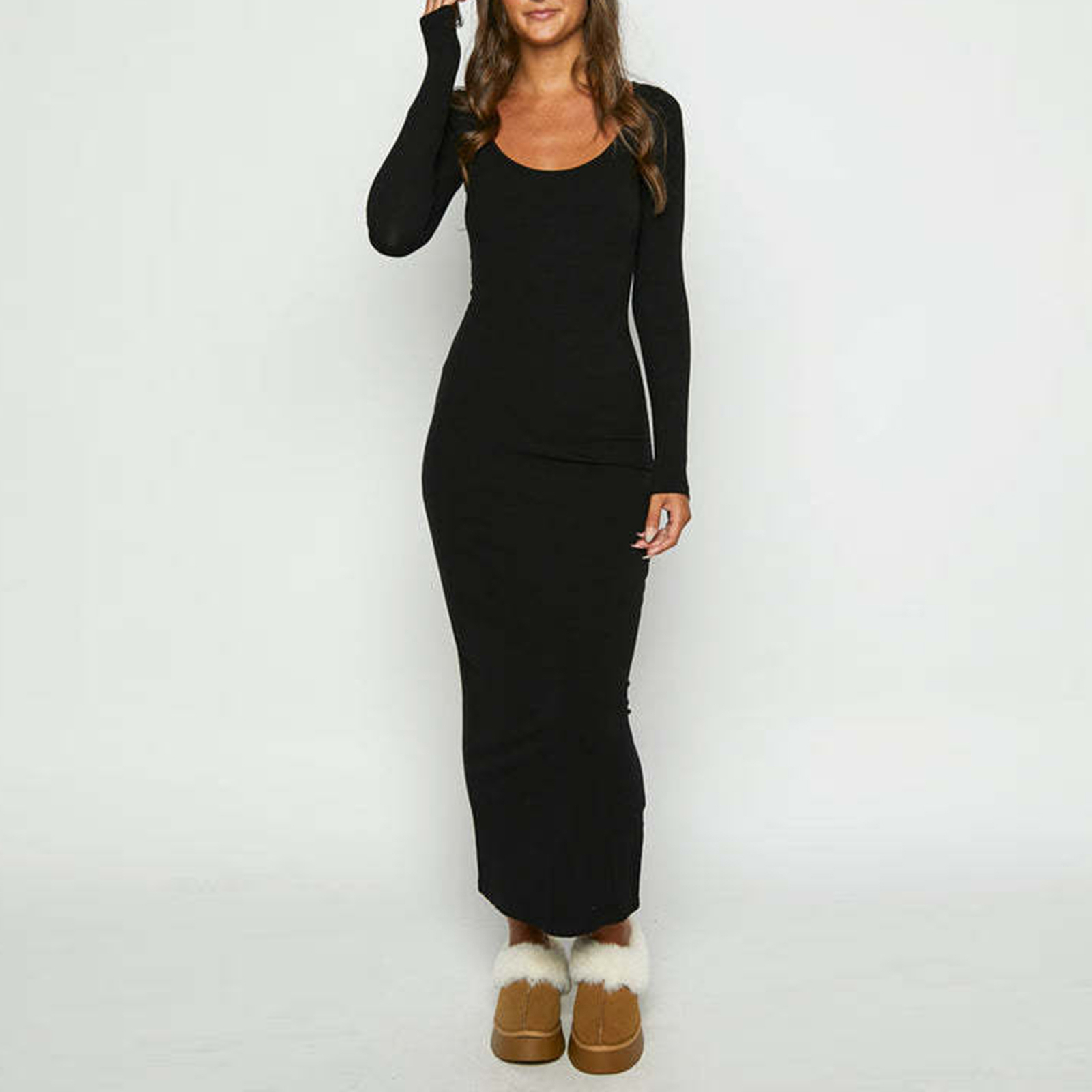 Crew Neck Bodycon Dress Solid Color Women Sexy Vintage Style Simple ...