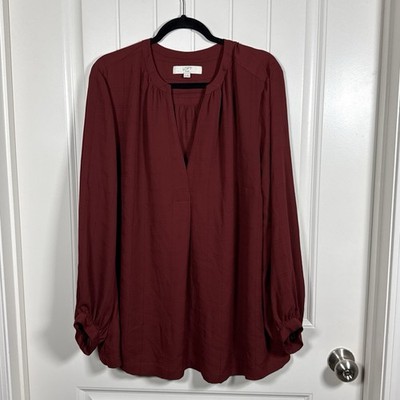Loft Plus Women Plus Burgundy Long Sleeve Blouse Top 18 | eBay