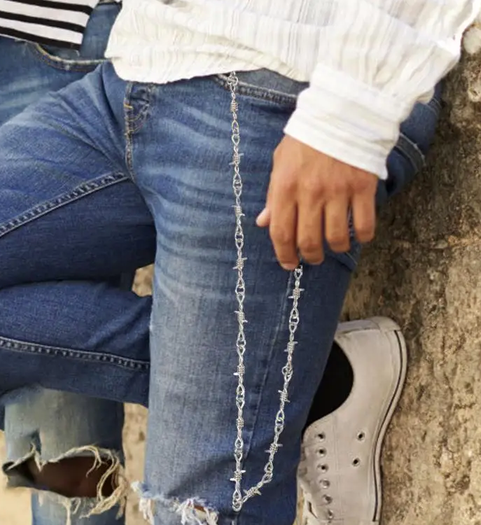 NEW 22" Silver Chrome Barb Wire Biker Trucker Punk Rock Jean Wallet Key ...