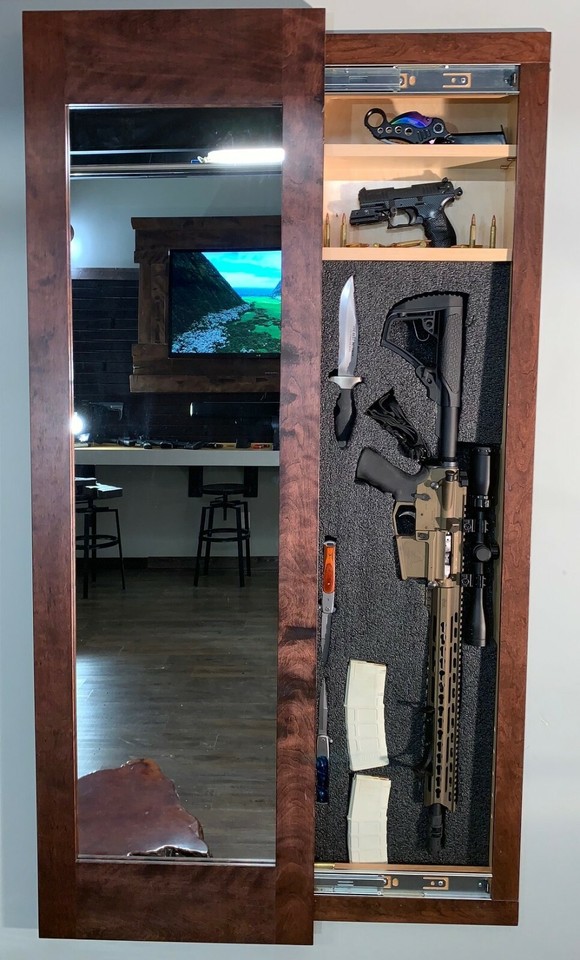 Mirror Safe, Hidden storage mirror In-wall gun safe rifle pistol, COLOR ...