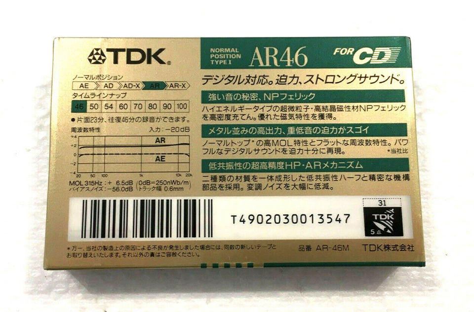 TDK AR 46 for CD audio cassette blank tape sealed Made in Japan Type I ...