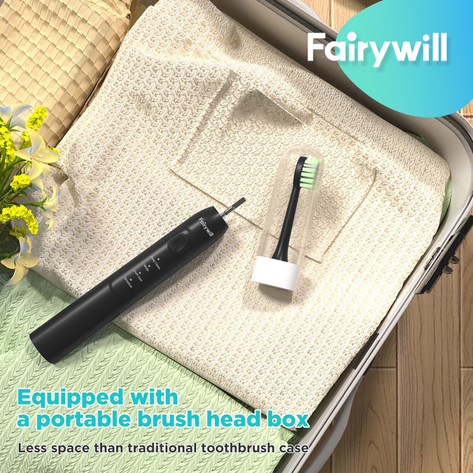 Fairywill Electric Toothbrush USB Rechargeable 8 Brush Heads 5 Modes ...