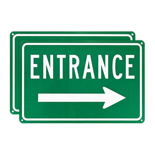 2PCS Right Arrow Entrance Sign 12x8" Aluminum White Letters on Green ...