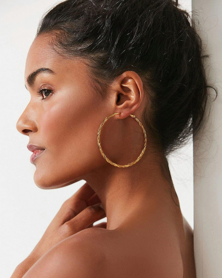 Large Gold Hoops Earrings for Women - 14K Gold Thin Twisted Hoop Earrings with 9 | eBay