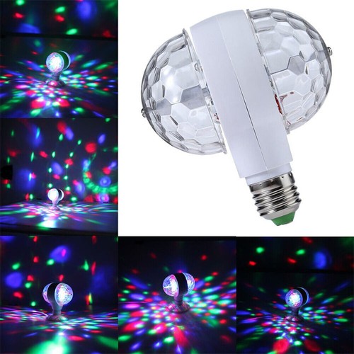 6W E27 LED RGB Dual Crystal Ball Rotating Stage Light Bulbs DJ Disco ...