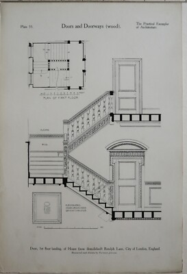 1907 ARCHITECTURE PRINT DOORWAYS HOUSE IN BOTOLPH LANE LONDON NORMAN ...