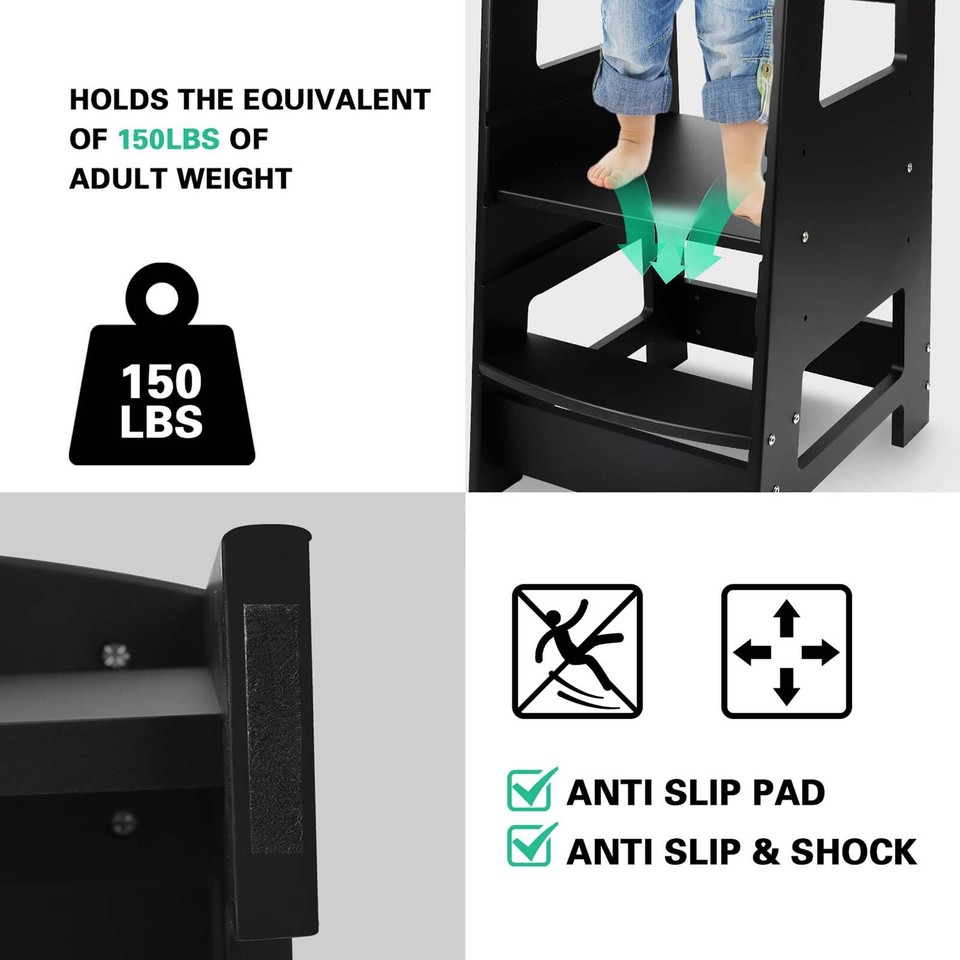 Kitchen Buddy Kids Step Ladder Stool Toddler Learning Tower Safety Bar ...