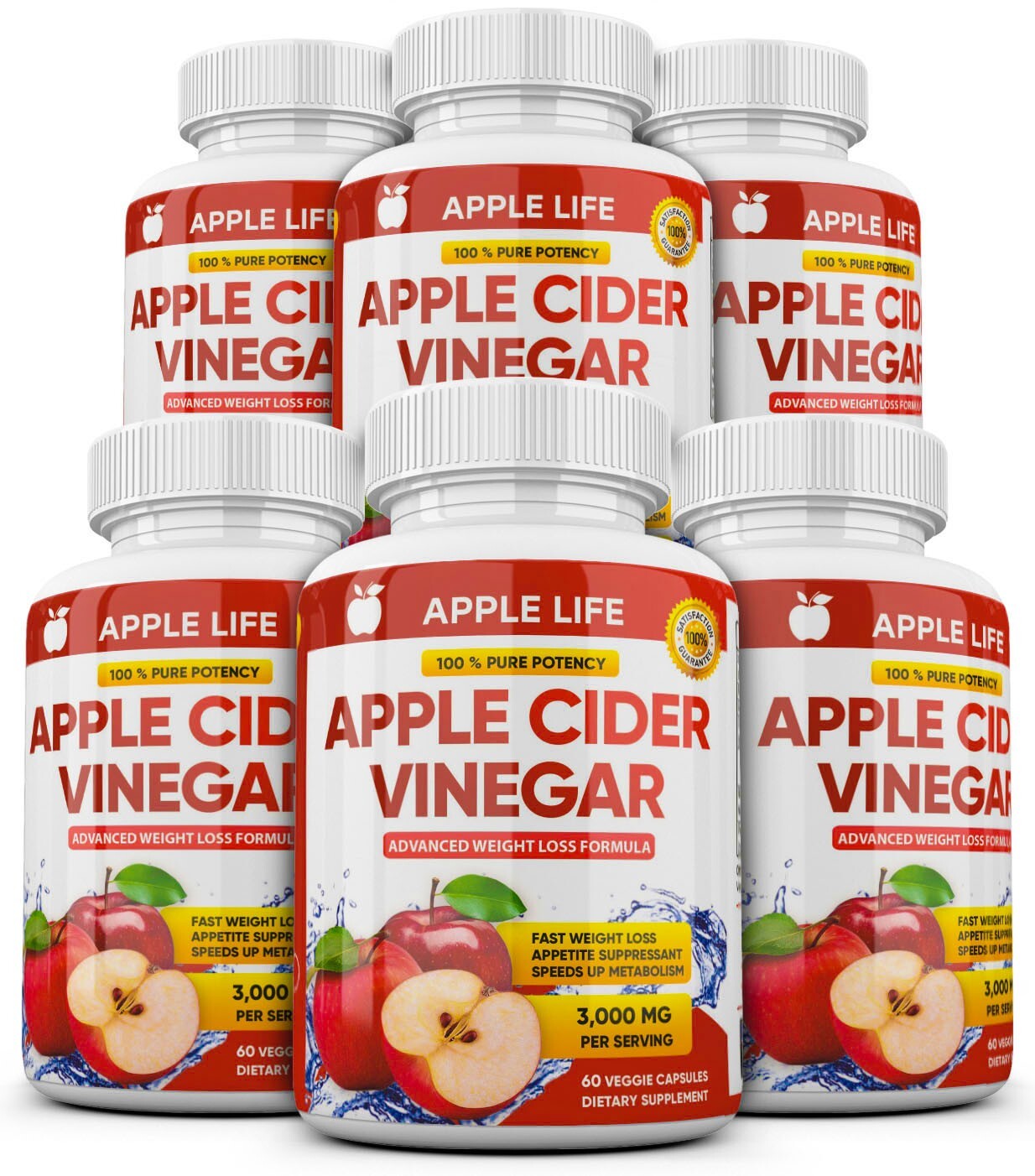 6 X Pure APPLE CIDER VINEGAR ACV 3000mg PURE WEIGHT LOSS FAT BURNER ...