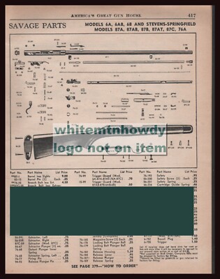 1957 SAVAGE 6A 6B STEVENS-SPRINGFIELD 87A 87AB 87B 87AT 76A Rifle Parts ...