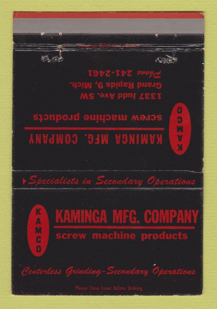 Matchbook Cover - Kaminga Screw Machine Grand Rapids MI 40 Strike | eBay