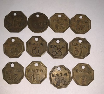 Early Coal Miners Brass Tag Tool Pit Check Time Mining Token of 12 Tags ...