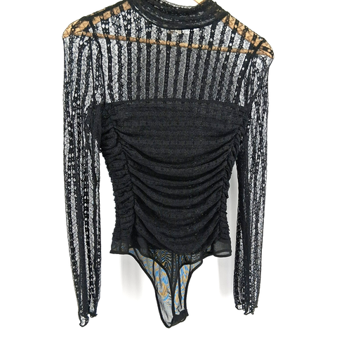 Promesa Sheer Black Lace Bodysuit Womens L Floral Whimsigoth Gothic Witchy Dom | eBay