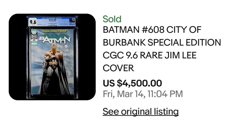 BATMAN #608 CITY OF BURBANK SPECIAL EDITION CGC 9.8 RARE JIM LEE COVER ...