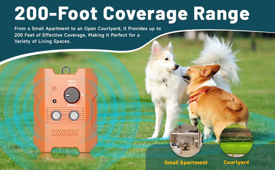 Bark Guard Pro Dog Bark Deterrent 200ft Range 3 Adjustable Levels &LED ...