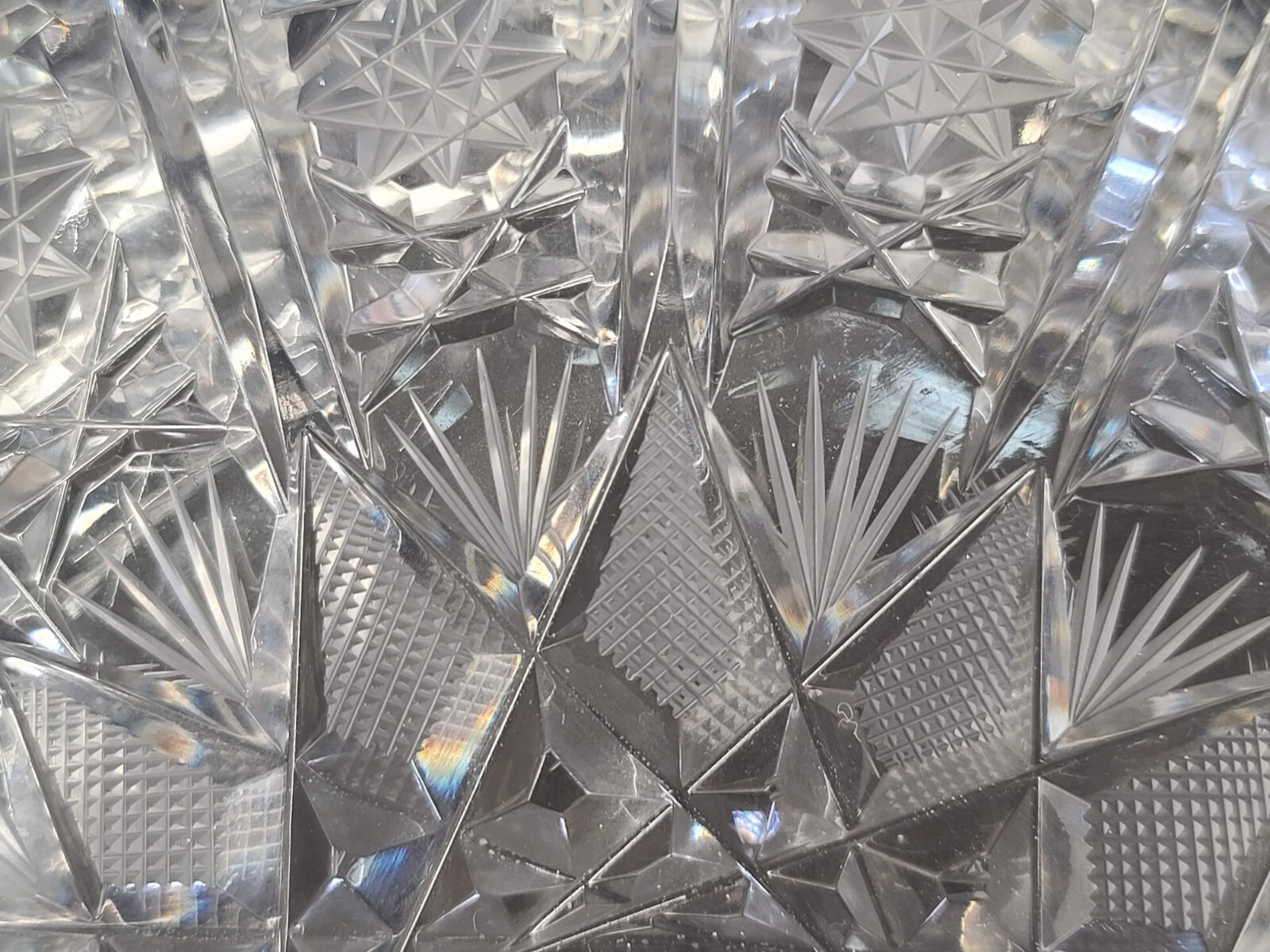 Vintage Antique Cut Glass Crystal Star Pattern Bowl American Brilliant ...