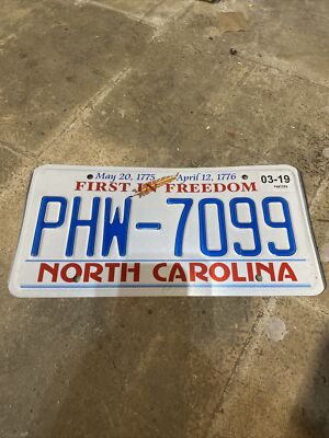 2019 North Carolina First In Freedom License Plate - “PHW-7099” | eBay
