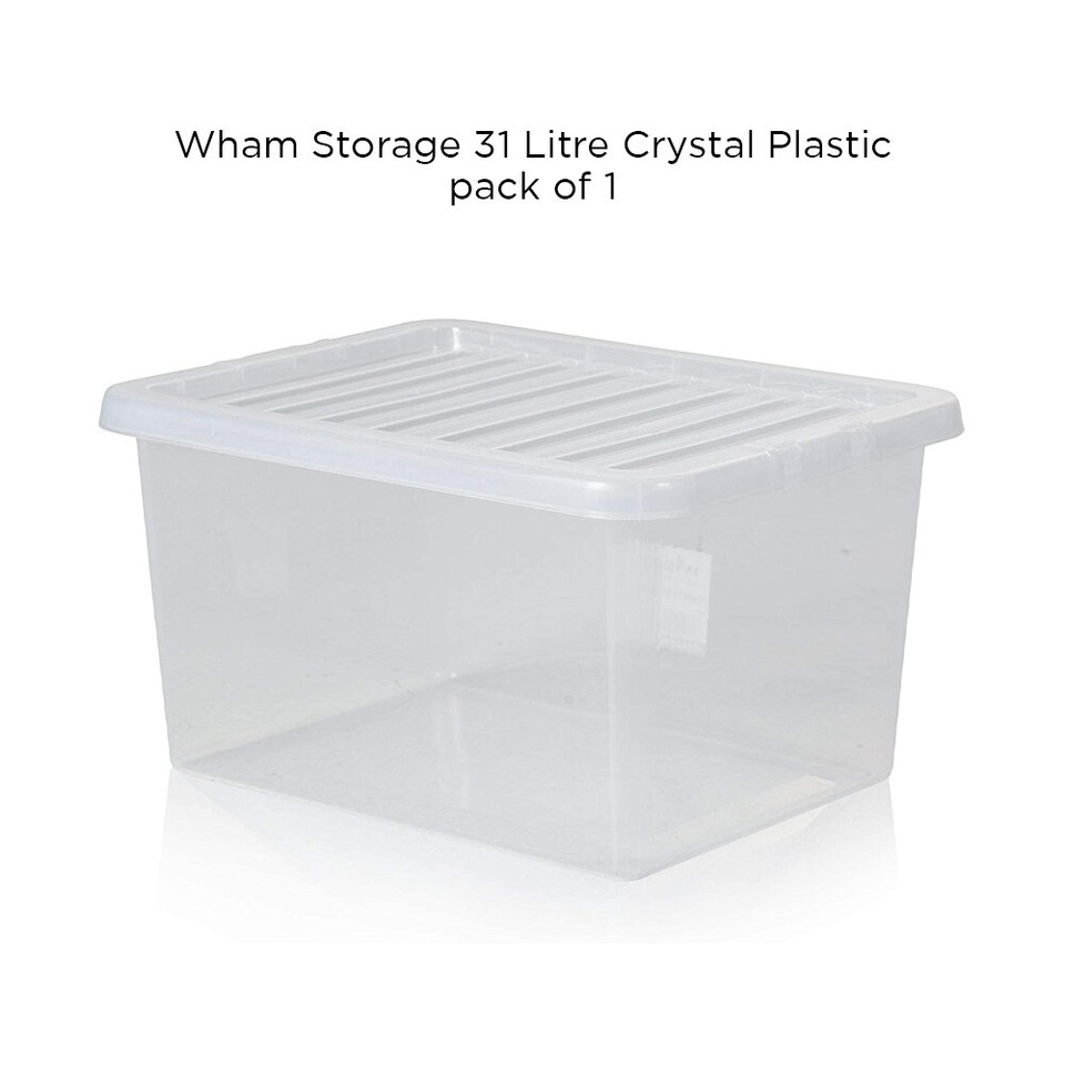 Wham Crystal Clear Plastic Storage Box Lid 31L|32L|37L|42L|45L Capacity ...