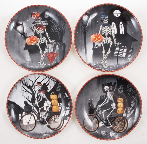 222 Fifth Dapper Mr. & Mrs Skeletons Porcelain Halloween Salad Plates ...