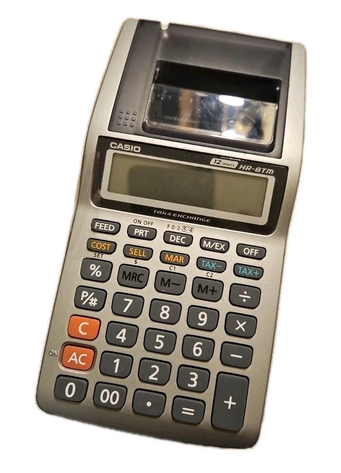 Casio HR-8TM 12 Digit Printing Calculator, Tax & Exchange Power Adapter ...