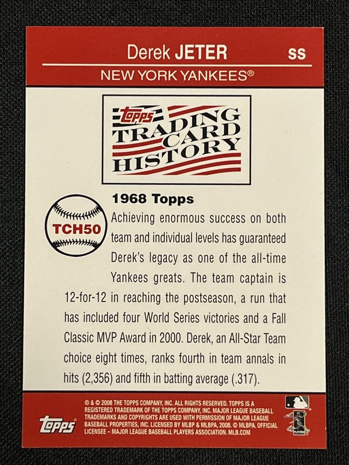 2008 Topps Shortstop Baseball Card Derek Jeter #TCH50 Mint Range KB | eBay