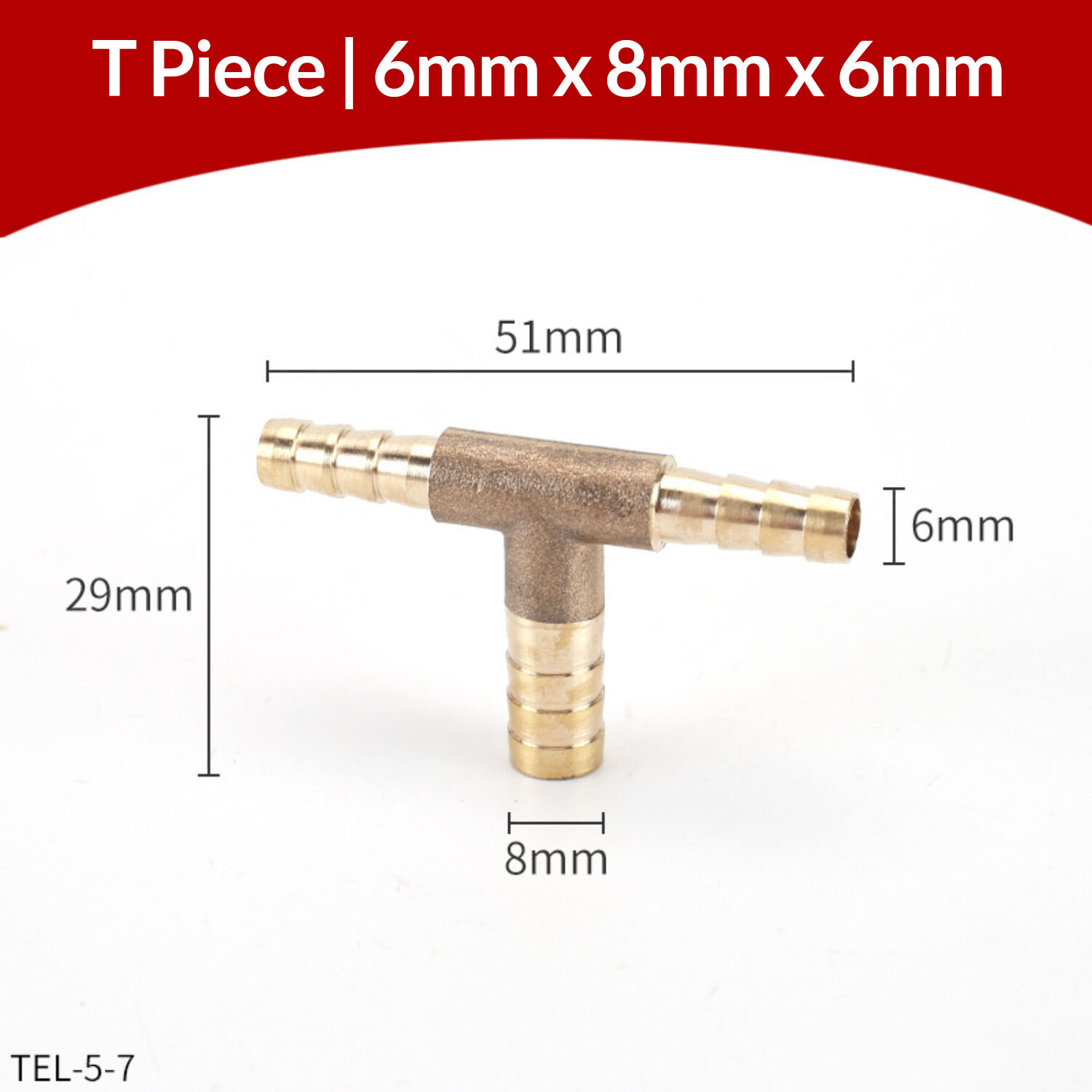 T Piece Brass Reducing Hose Barb Fitting Barb Hose Tail End Connector ...