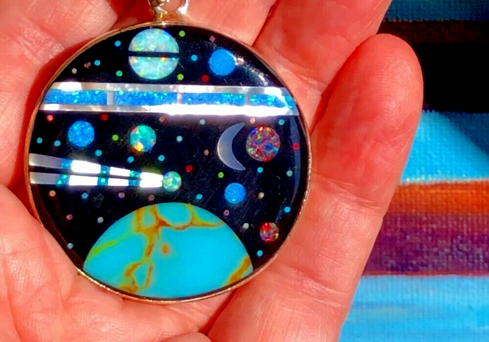 BIG! NASA Deep SPACE Red Dwarf Opal Pictorial Pendant necklace Sterling ...