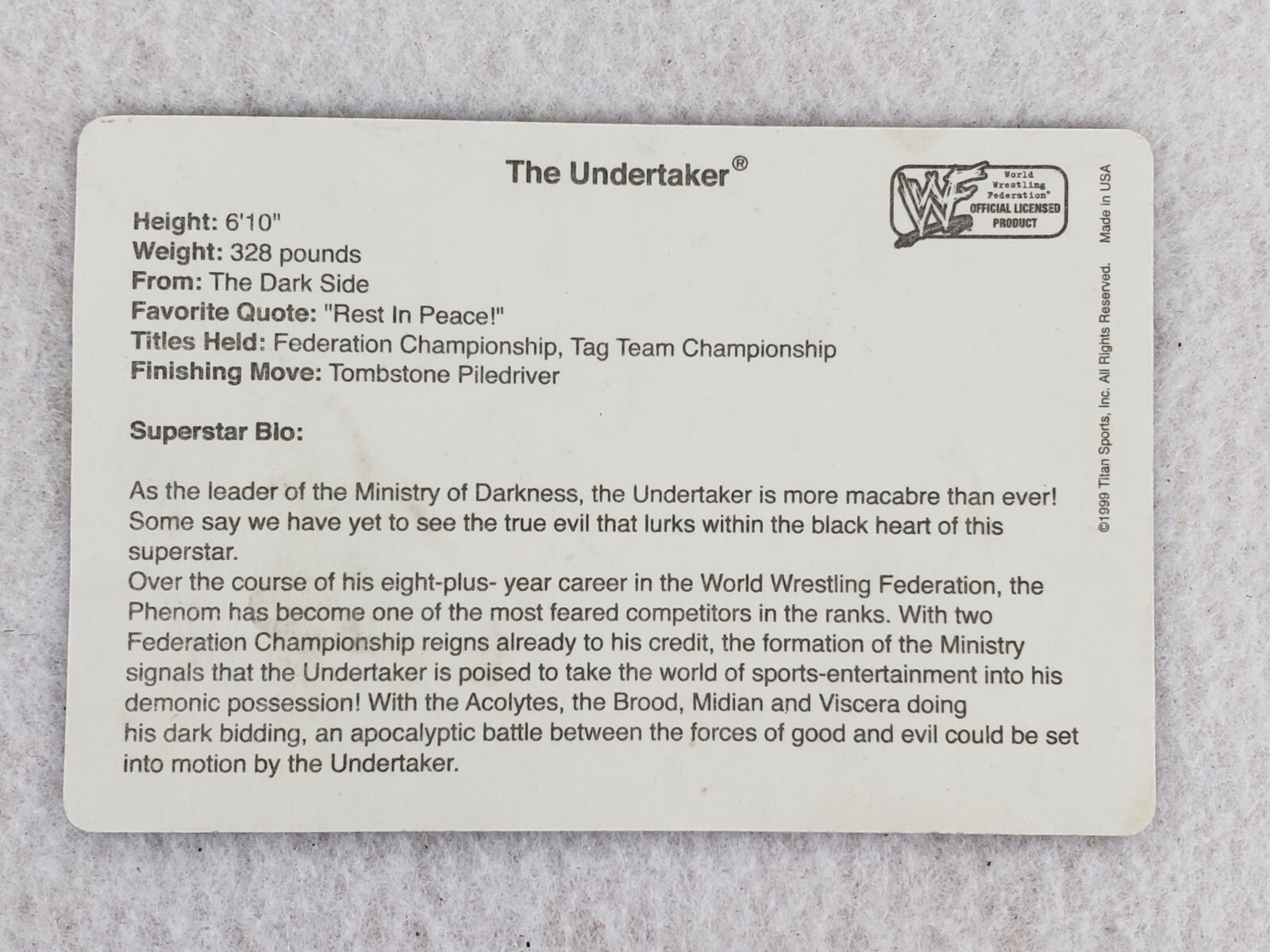 Undertaker WWE WWF Vintage 1999 Vinyl Sticker Decal Wrestling Vending ...