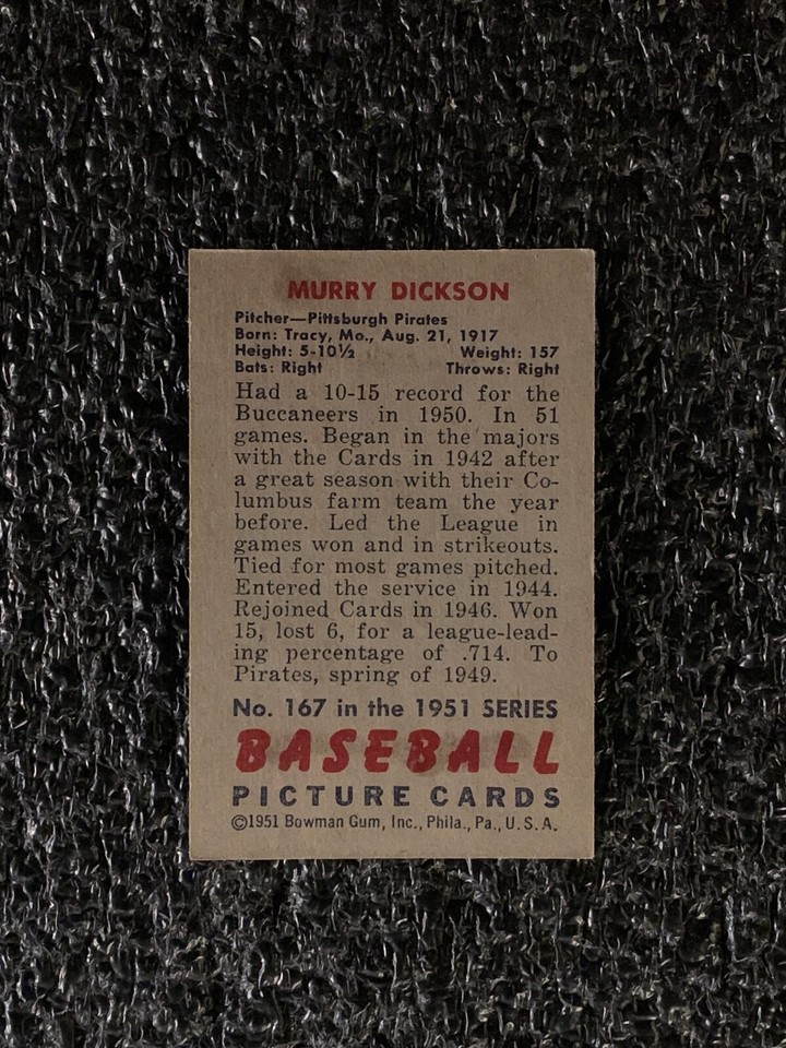 1951 Bowman Baseball #167 Murry Dickson VG | eBay