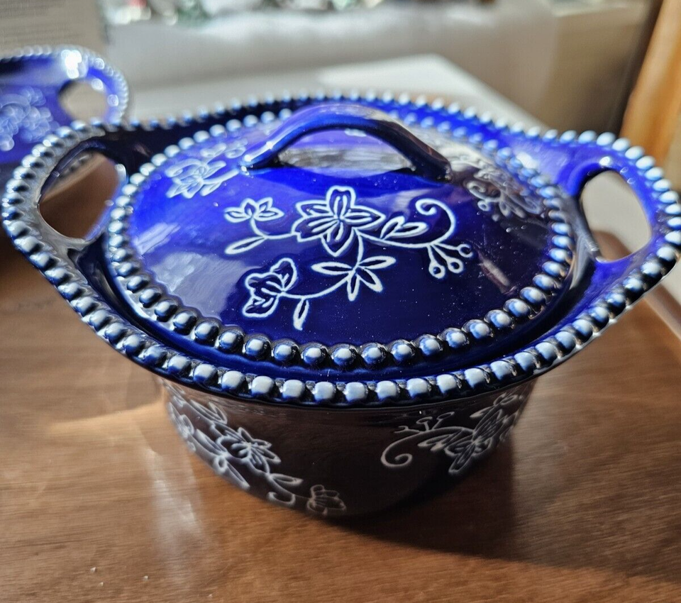 3pc Temptations Blue Floral Lace Lidded Soup and Sandwich Set - NEW ...