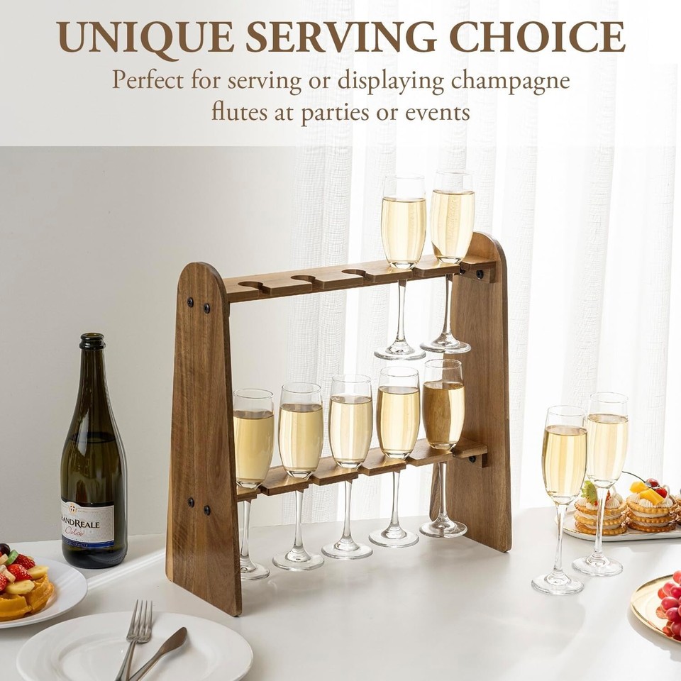 2 Tier Tabletop Acacia Wood Champagne Flute Glass Holder Stand ...