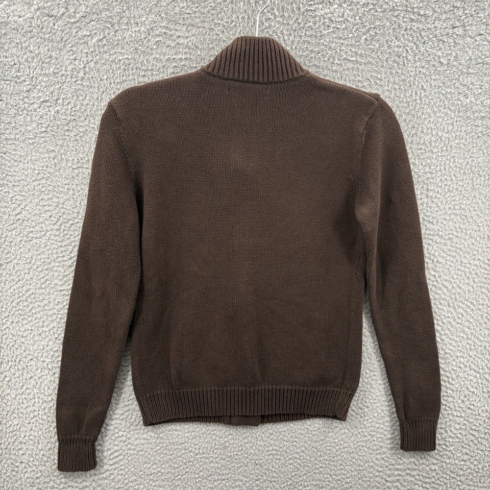 Vintage Ralph Lauren Sweater Womens Petite Brown Knit Full Zip Buttons ...