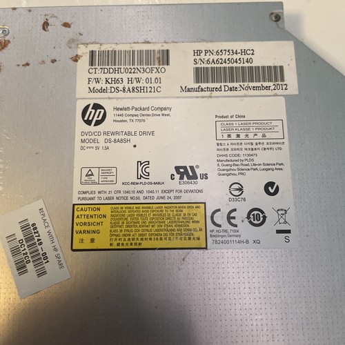 HP Laptop DVD CD RW Rewritable Drive Manufactured 2012 Model DS ...